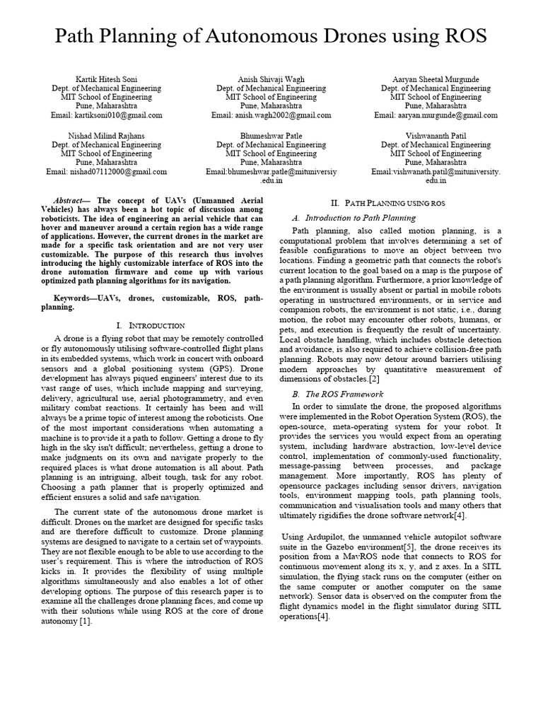 Path Planning For Autonomous Drone Using ROS Updated | PDF | Unmanned ...