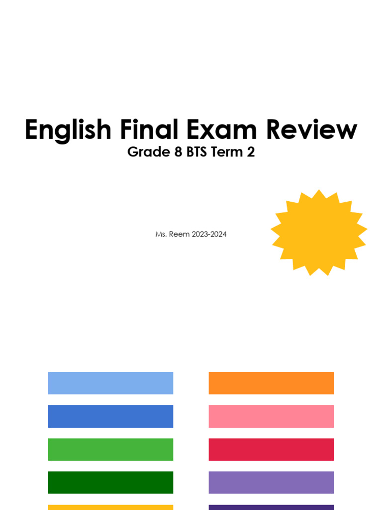 English Final Exam Review: Grade 8 BTS Term 2 | PDF | Desert | Adjective