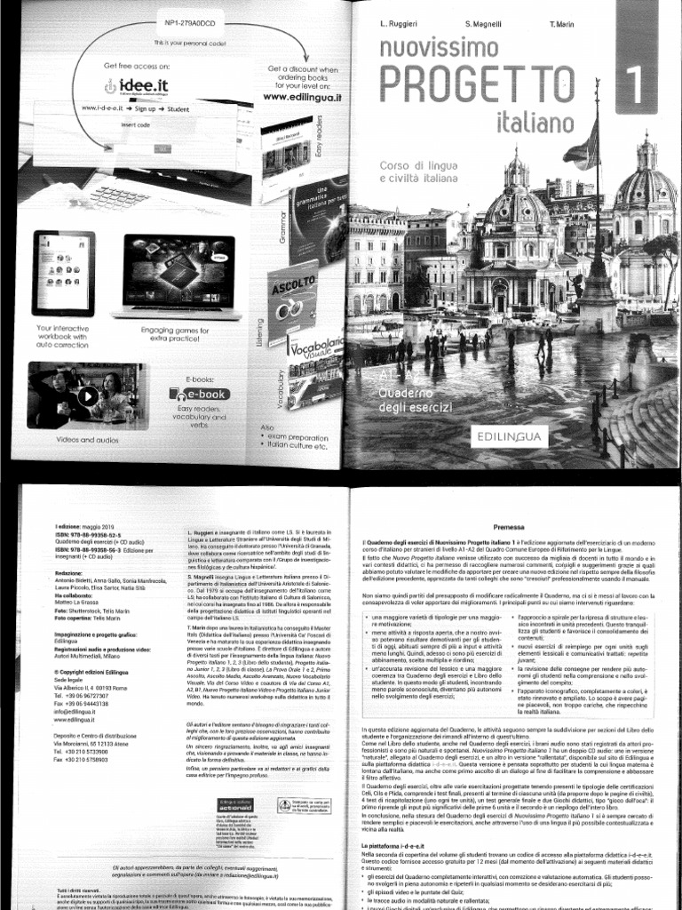 NUOVISSIMO PROGETTO ITALIANO 1 Quaderno | PDF