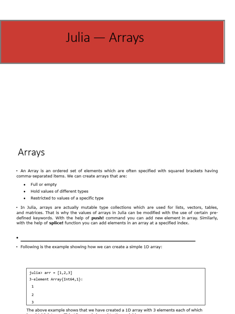 Julia_Arrays | PDF | Matrix (Mathematics) | Computer Programming Julia_Arrays | PDF | Matrix (Mathematics) | Computer Programming