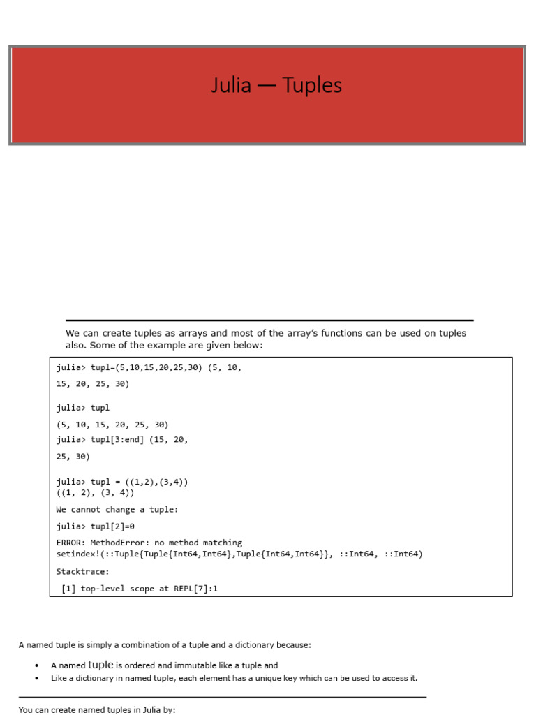 Julia_tuples | PDF | Function (Mathematics) | Programming Paradigms Julia_tuples | PDF | Function (Mathematics) | Programming Paradigms