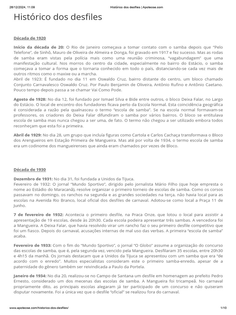 Histórico Dos Desfiles _ Apoteose.com | PDF