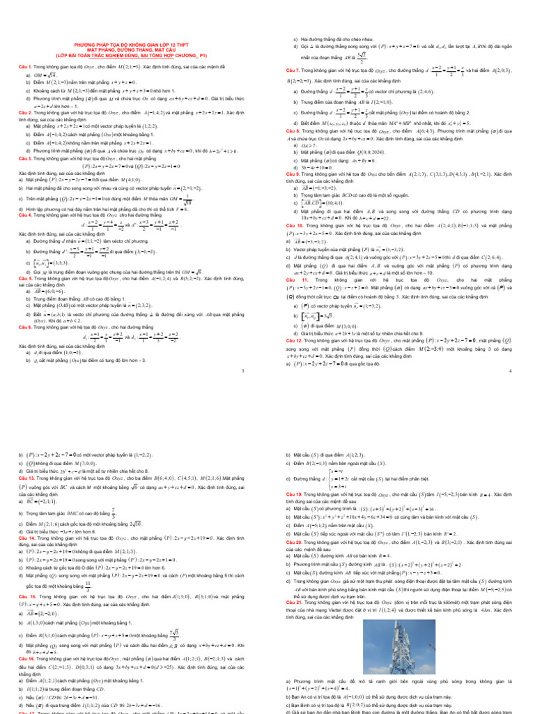 luyen-ky-nang-trac-nghiem-dung-sai-mat-phang-duong-thang-mat-cau-trong-khong-gian | PDF