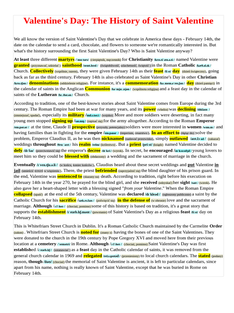 Valentine's Day The History of Saint Valentine | PDF | Valentine's Day ...