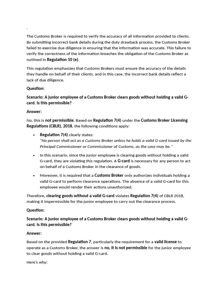 Customs Broker Compliance Regulations Explained | PDF | Customs | License