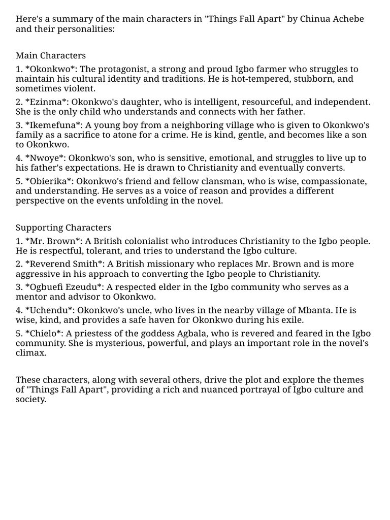 Things Fall Apart by Chinua Achebe Characters | PDF