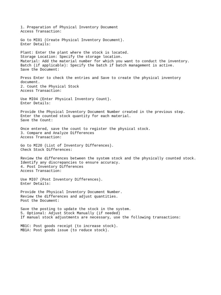 Physical Inventory Stock Correction | PDF