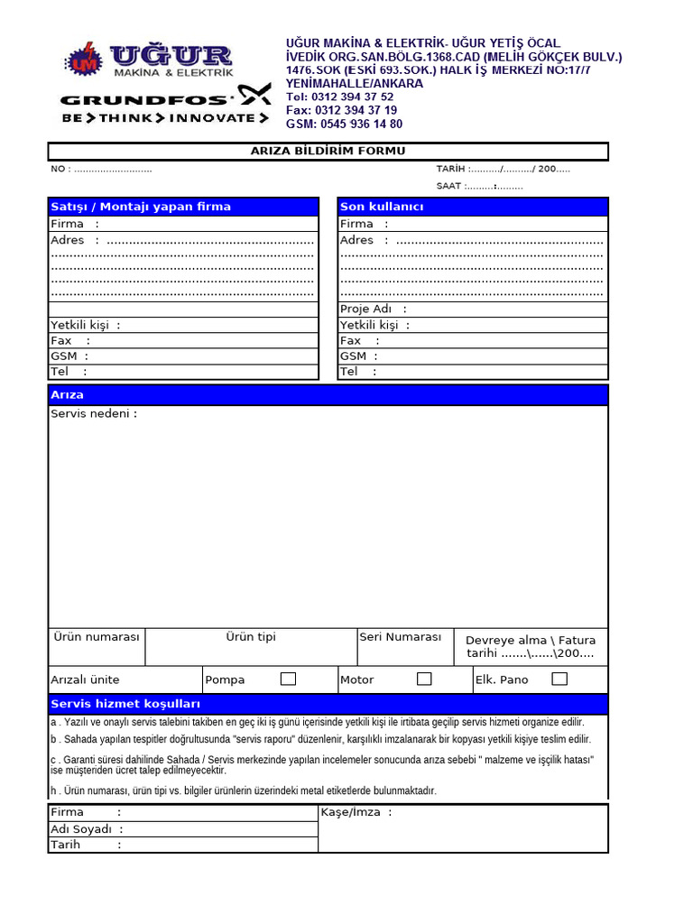 Ariza Bildirim Formu | PDF