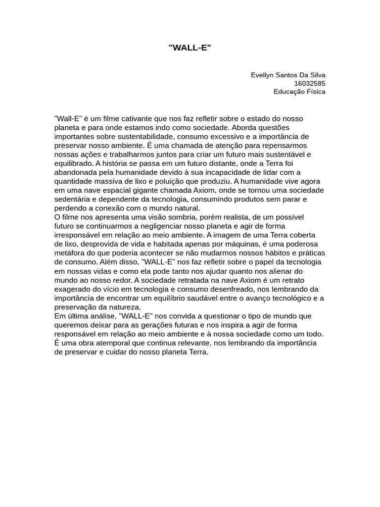WALL-E - Resumo | PDF