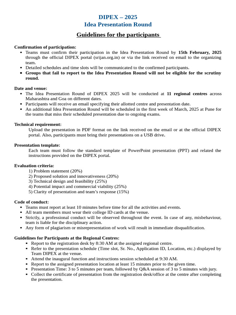 DIPEX 2025 Idea Presentation Guidelines | PDF