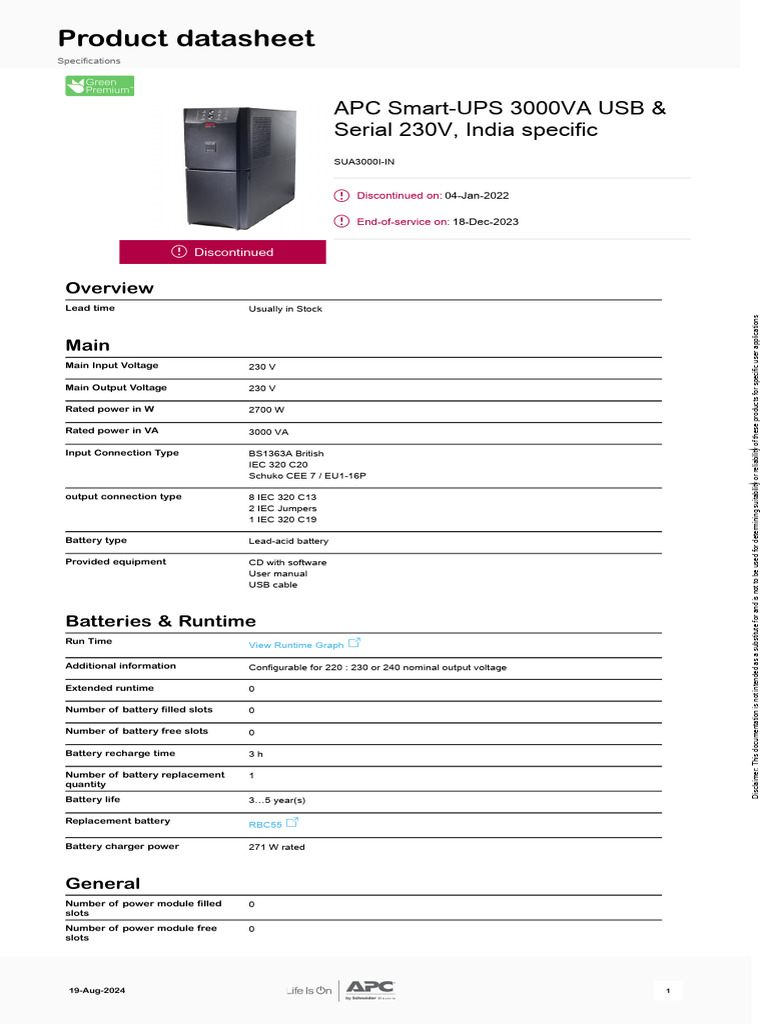 APC Smart-UPS SUA3000I-IN Overview | PDF | Noise | Usb