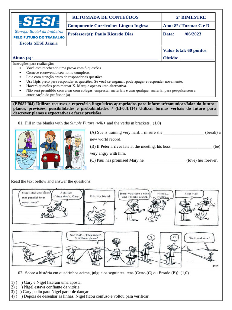 8ANO SESI Ingl 2bim - RECUPERACAO | PDF | Outer Space | Flight