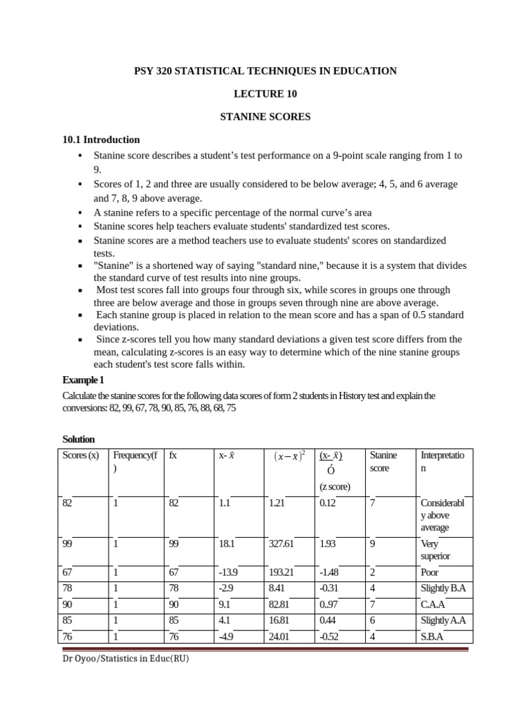Understanding Stanine Scores in Education | PDF | Normal Distribution ...