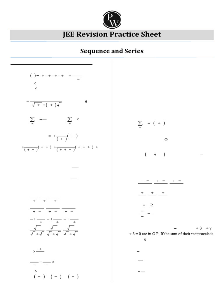 JEE Sequence & Series Practice | PDF | Arithmetic | Algebra