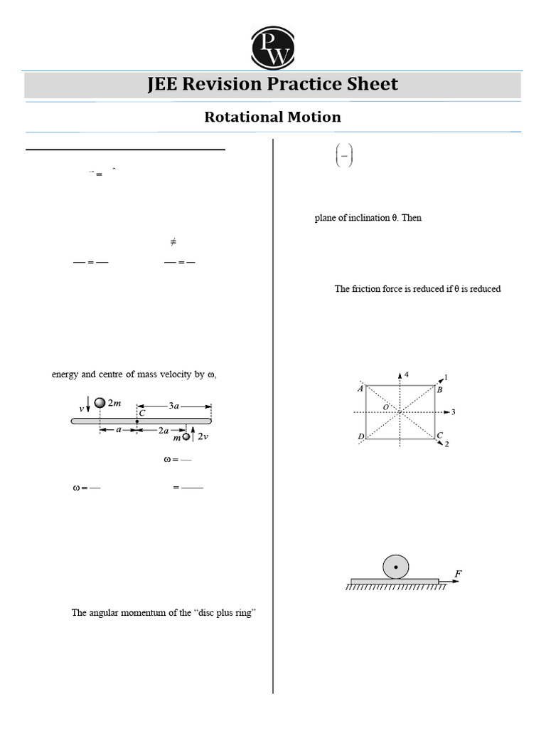 Rotational Motion - Practice Sheet (Advanced) | PDF | Rotation Around A Fixed Axis | Force