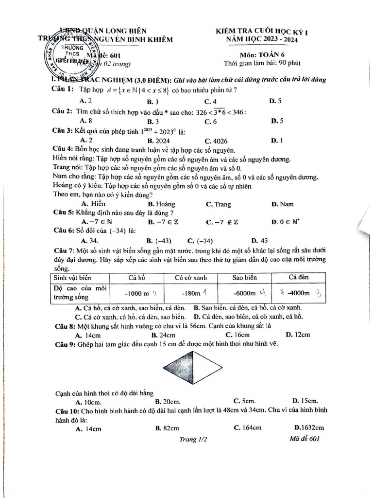 (B TR ) Minh Phong 6A0 - (T2) 9.12.2024 | PDF