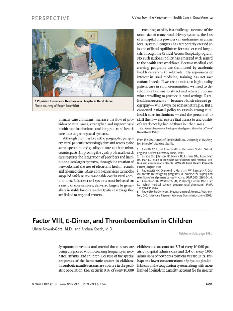 Factor VIII, D-Dimer, and Thromboembolism in Children | PDF ...