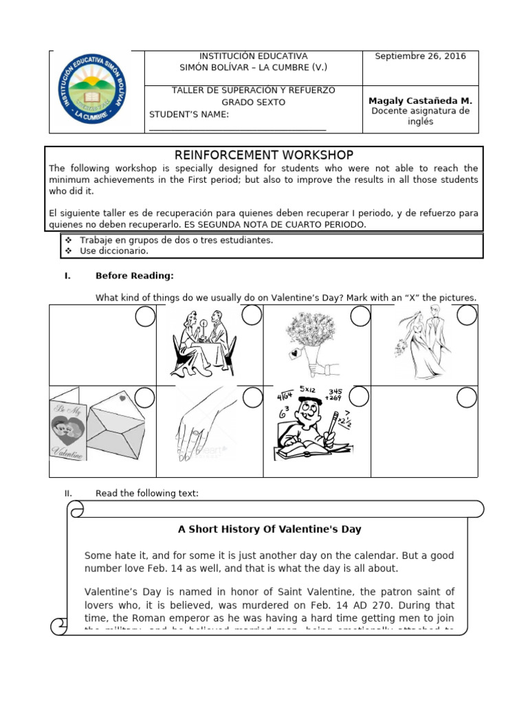 ST Valentine Reading Comprehension Reading Comprehension Exercises ...