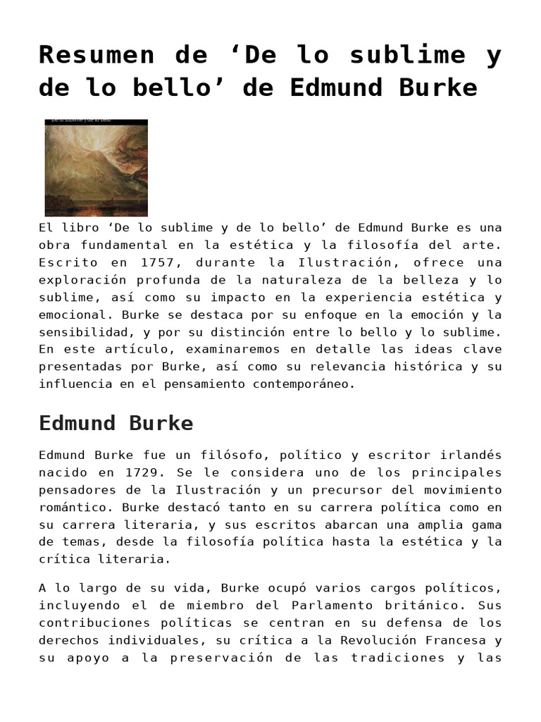 Análisis de 'De lo sublime y lo bello' | PDF | Estética | Edmund Burke