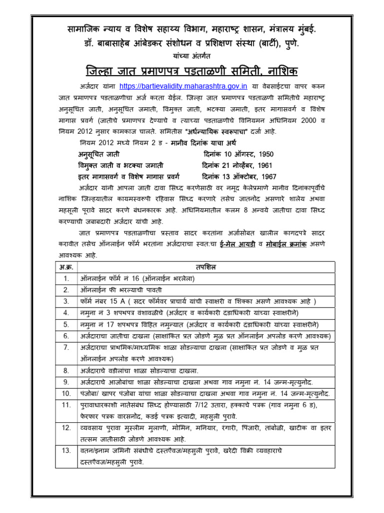Cast Validity Mahiti Patrak PDF | PDF