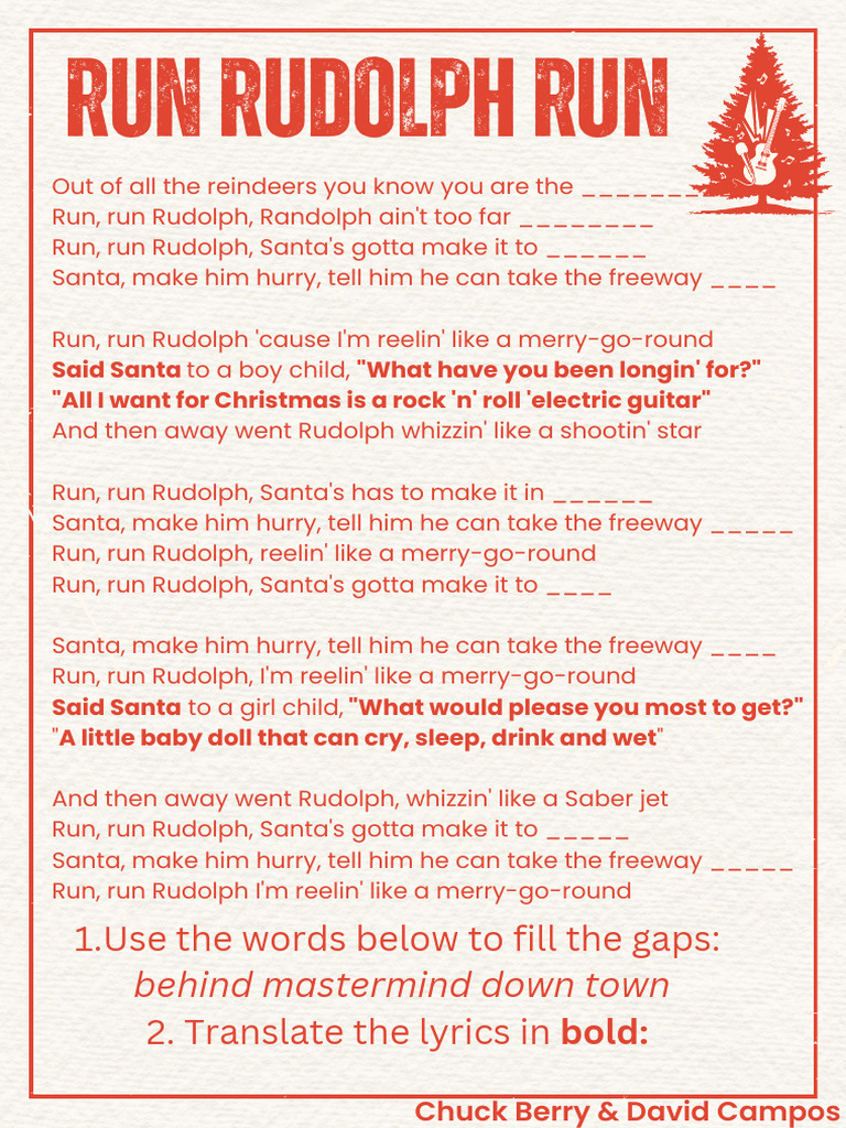 Run Run Rudolph Lyrics and Gaps | PDF