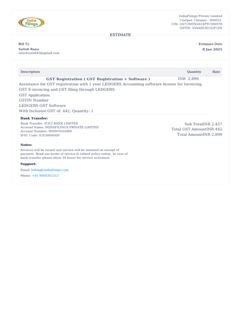GST Registration Estimate for Satish Rana | PDF