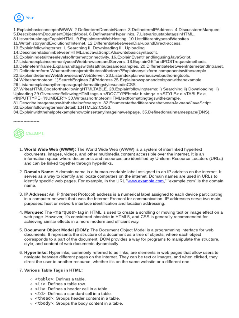 Question Bank (Web Devlopment Services) - Answer | PDF | World Wide Web | Internet & Web