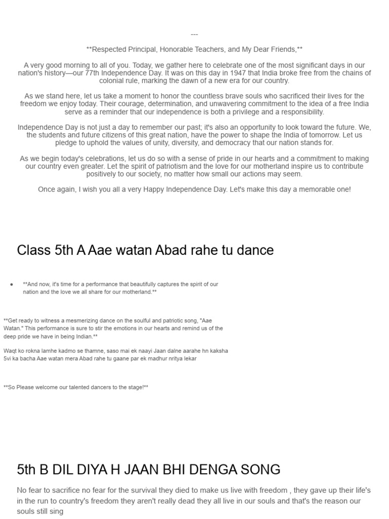 Independence Day Anchoring Script 2024 | PDF | Emotions