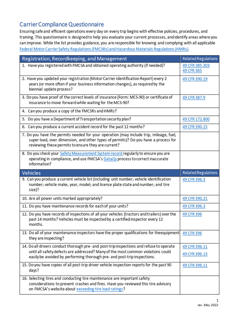 Carrier Compliance Evaluation Checklist | PDF | Transport