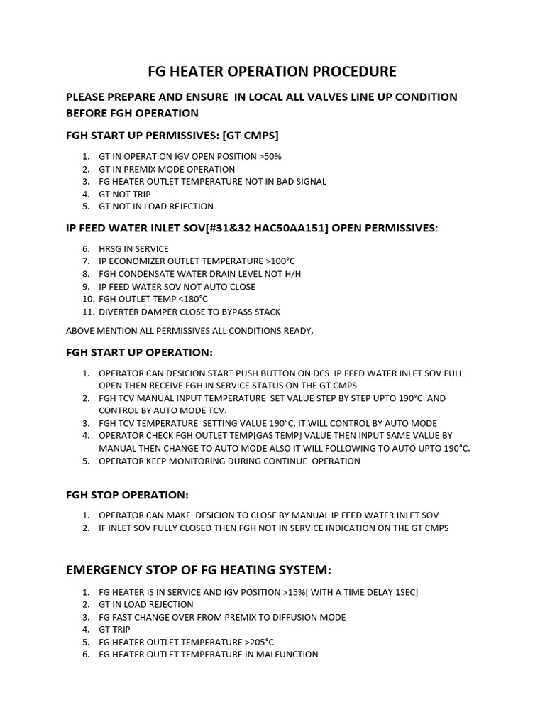 FGH Operation Procedure-1 | PDF | Home Appliance | Manufactured Goods