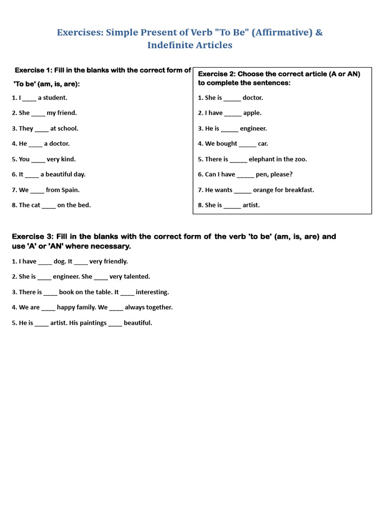 Simple Present "To Be" Exercises | PDF