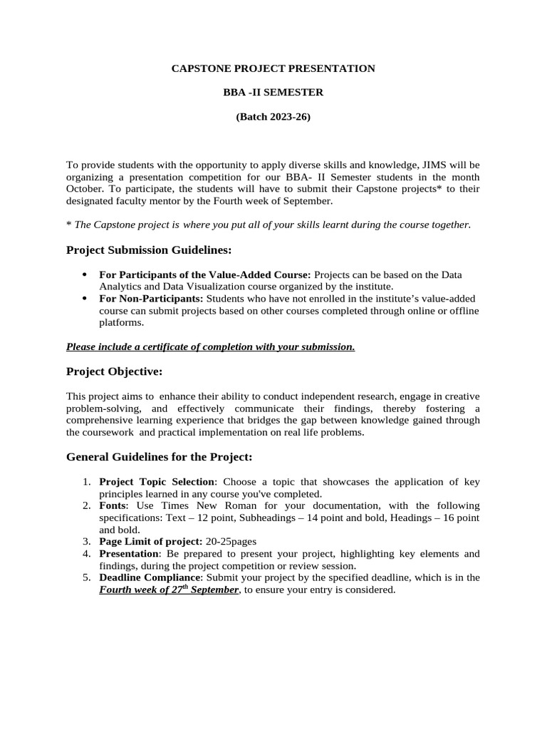 BBA Capstone Project Presentation Guide | PDF | Data | Learning