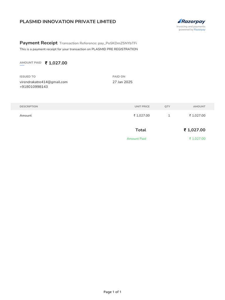 Payment Receipt for Pre-Registration | PDF