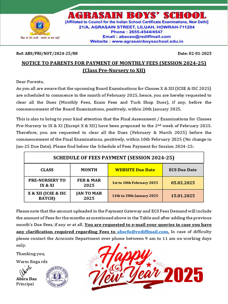Notice for Monthly Fee Payments 2024-25 | PDF