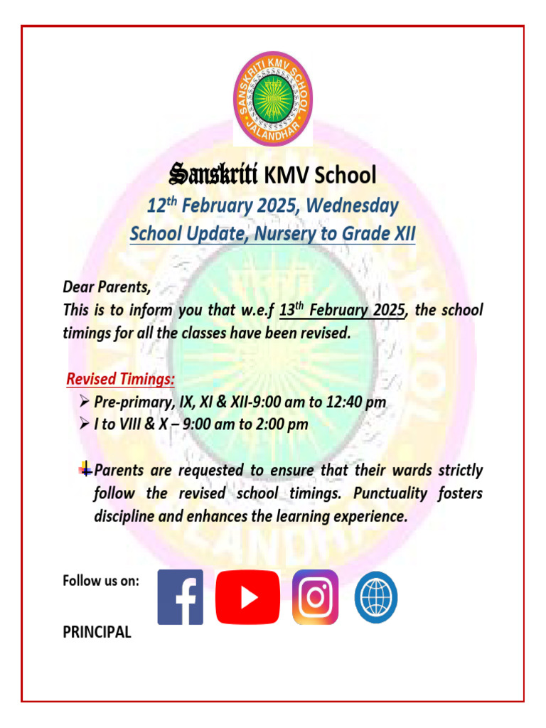 Revised School Timings Notification | PDF