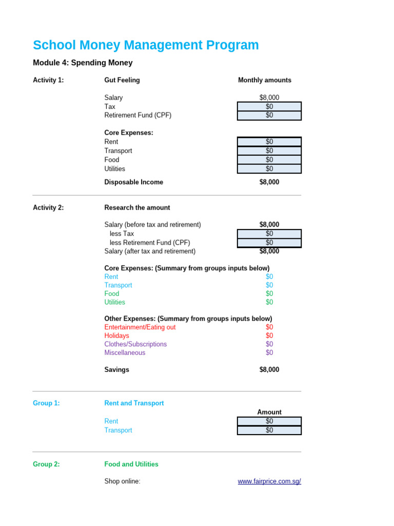 School Money Management Program | PDF | Lunch | Meal