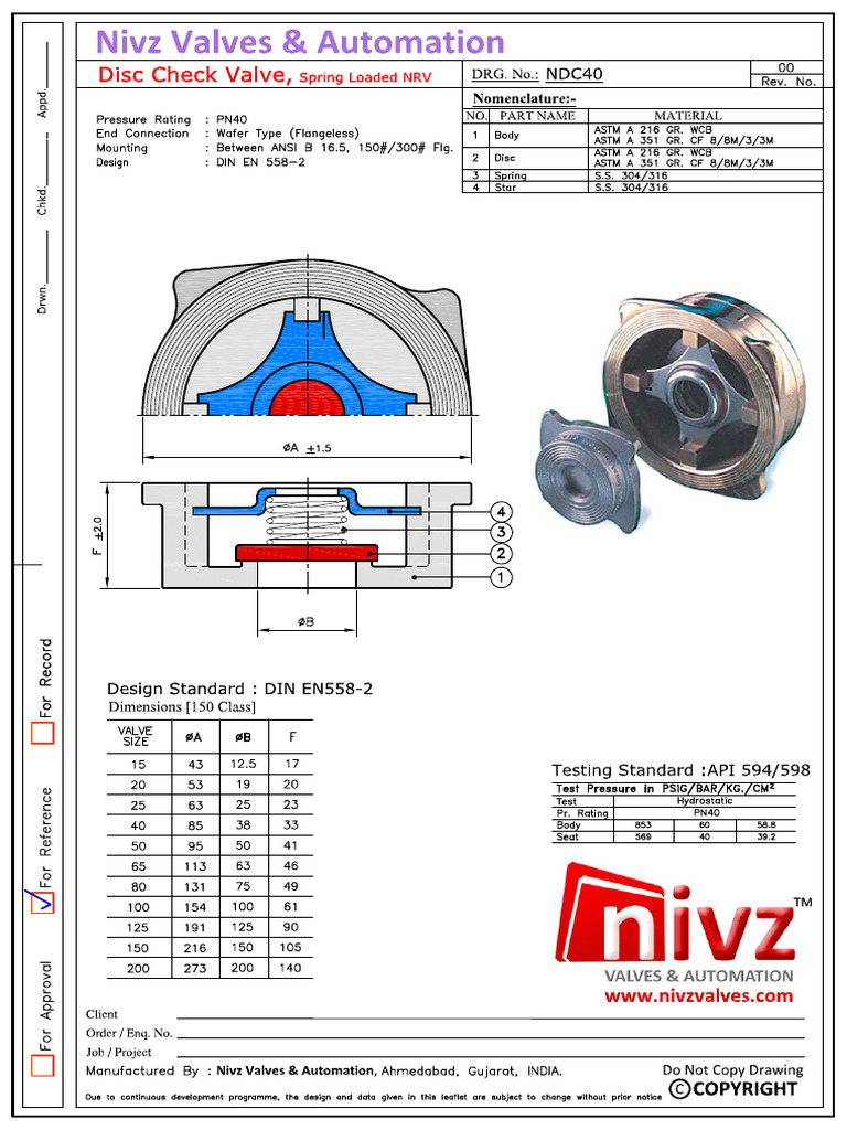 Disc Check Valve PN40 Pressure Rating | PDF