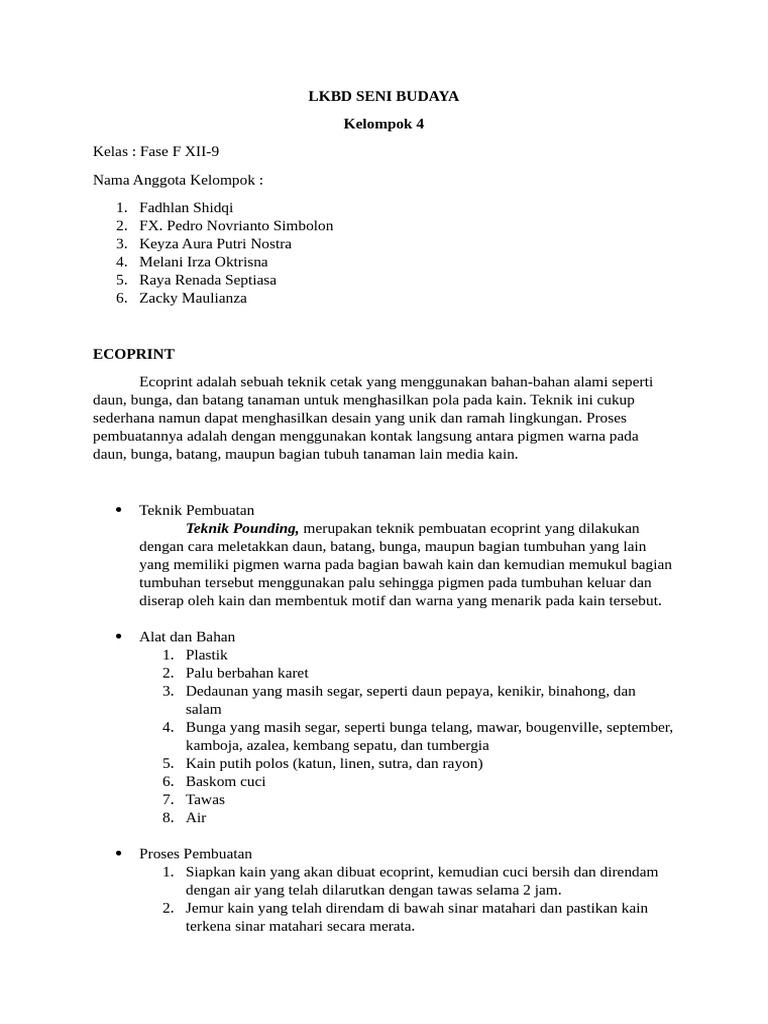 LKPD SENI BUDAYA KEL 4 | PDF