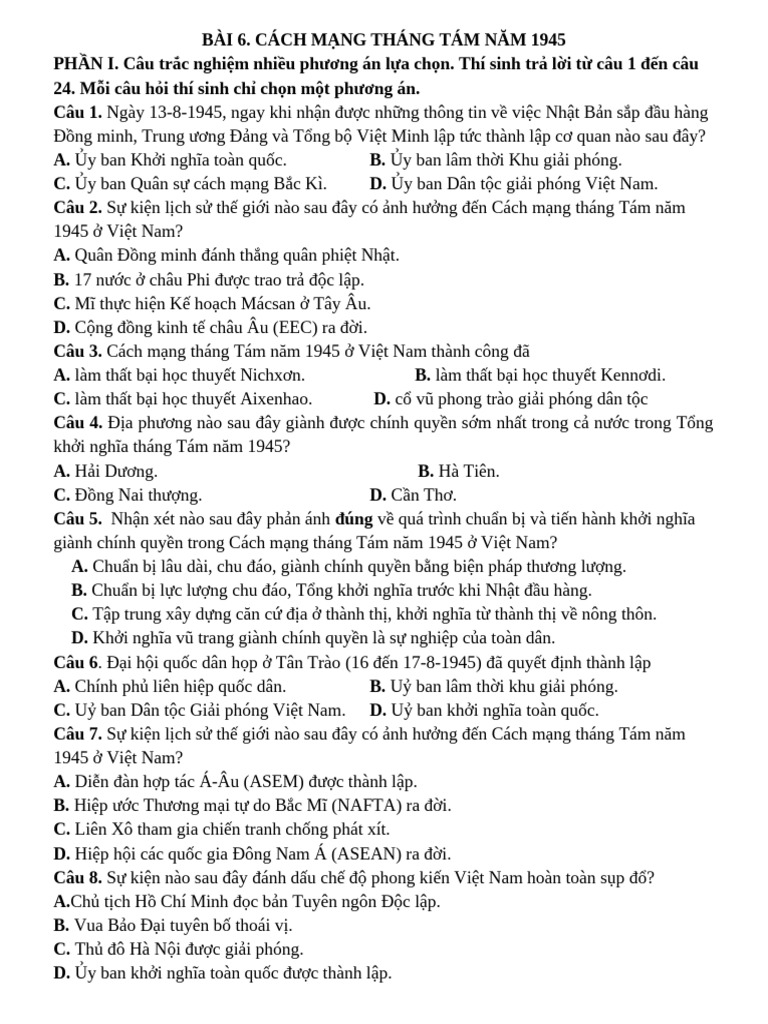 Bài 6 - Hs Cách M NG Tháng Tám-K Đáp Án | PDF