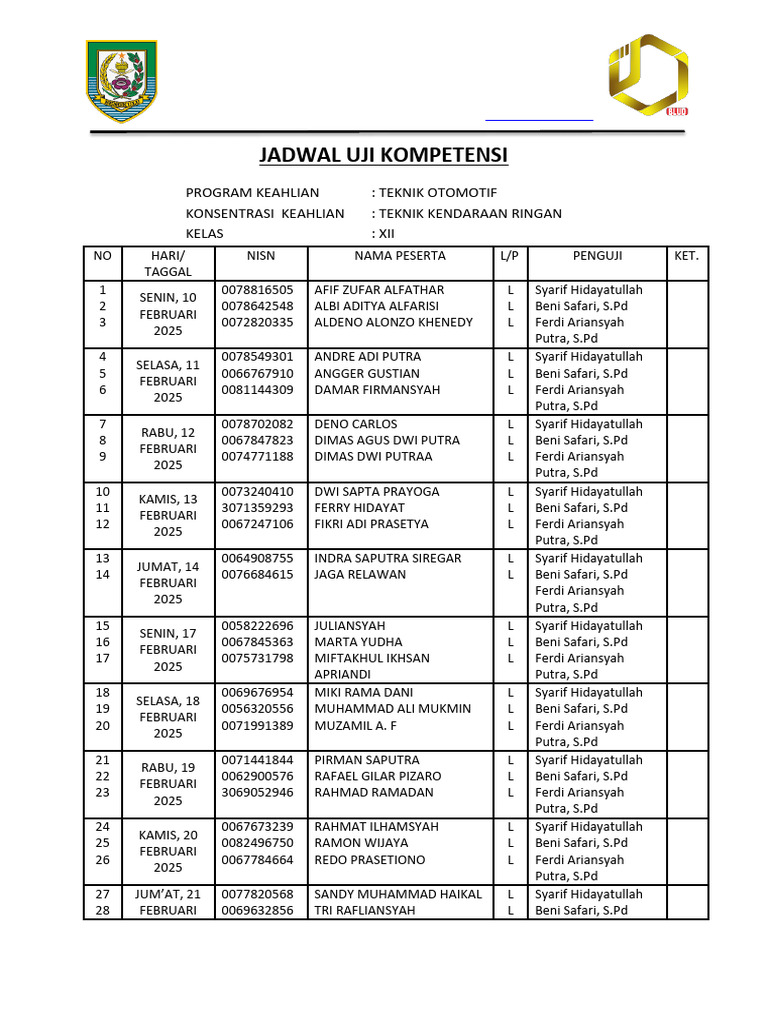 JADWAL UJI KOMPETENSI 2025 | PDF