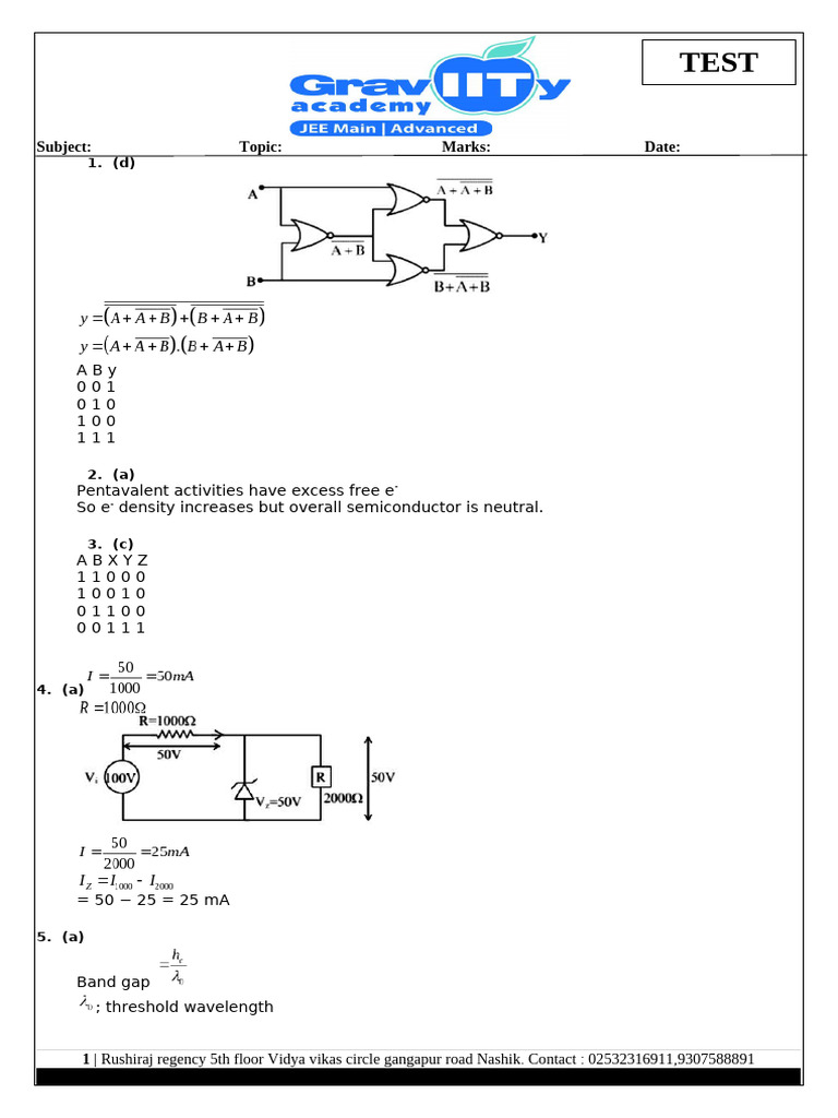 50 QSN Solution of Semiconductor | PDF | P–N Junction | Electrical Resistivity And Conductivity
