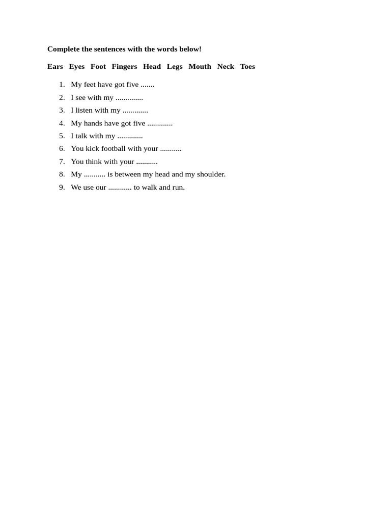 Latihan Soal Body Parts | PDF