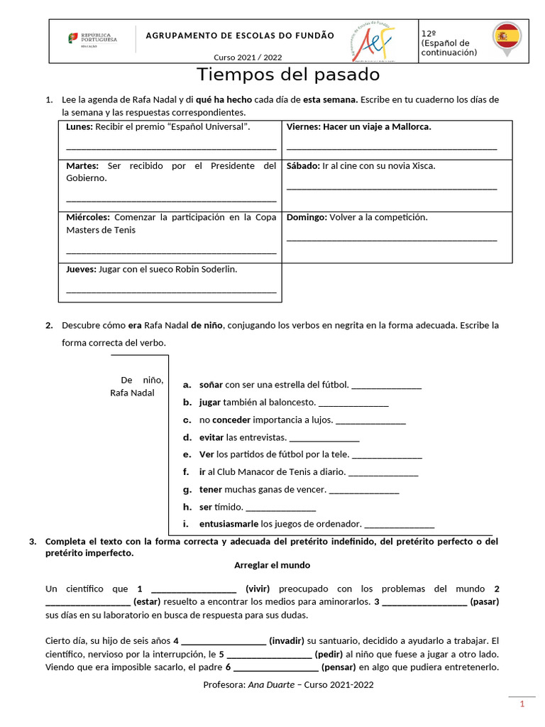 Ficha de Trabajo Tiempos Del Pasado | PDF | Camión