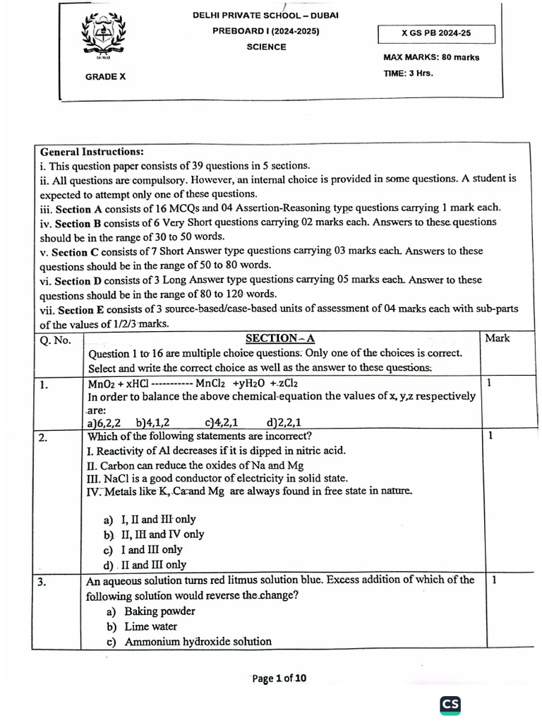 DPS Dubai Science 2025 Preboard | PDF