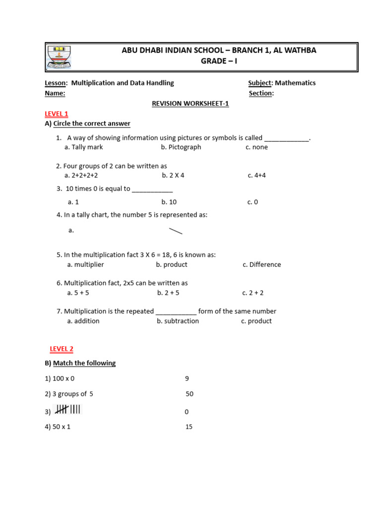 Gr1 Math Revision Worksheet 1 TERM 2 | PDF | Multiplication | Numbers