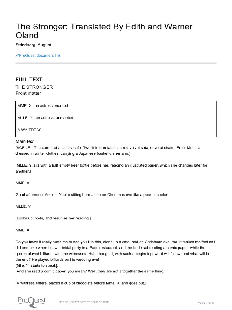 Strindberg, The Stronger | PDF