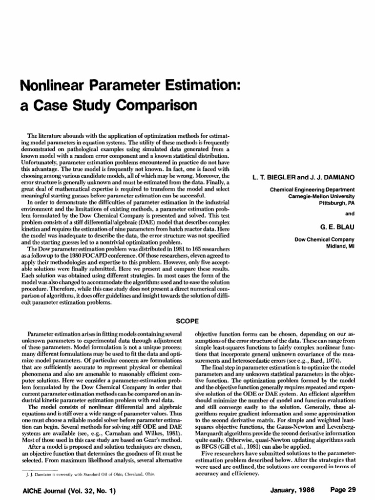 Nonlinear Parameter Estimation: A Case Comparison: Study | PDF ...