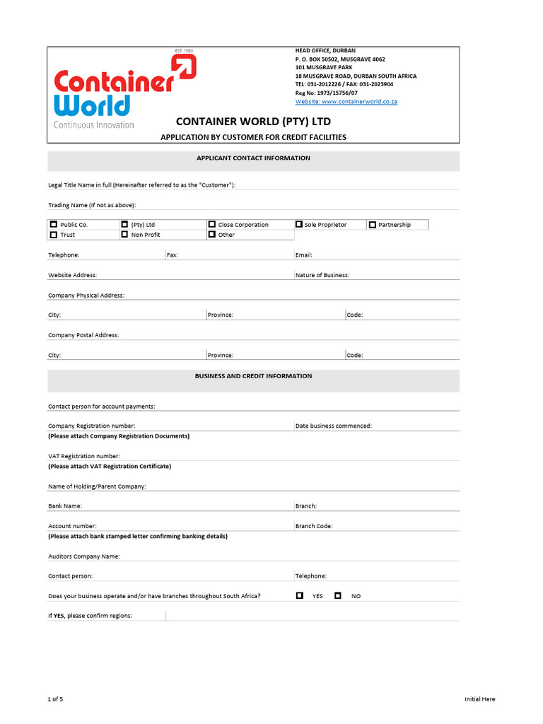 Container World Credit Application Form | PDF | Surety | Credit