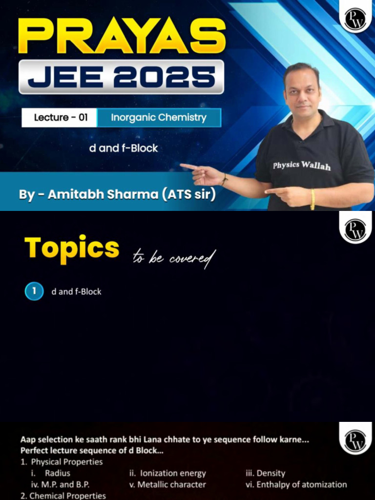 d and f-Block 01 _ Class Notes __ Prayas JEE 2025 | PDF