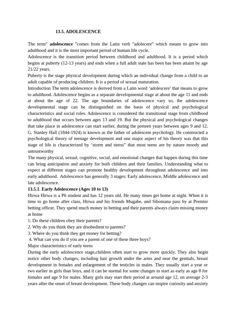 adolescence note | PDF | Adolescence | Bulimia Nervosa